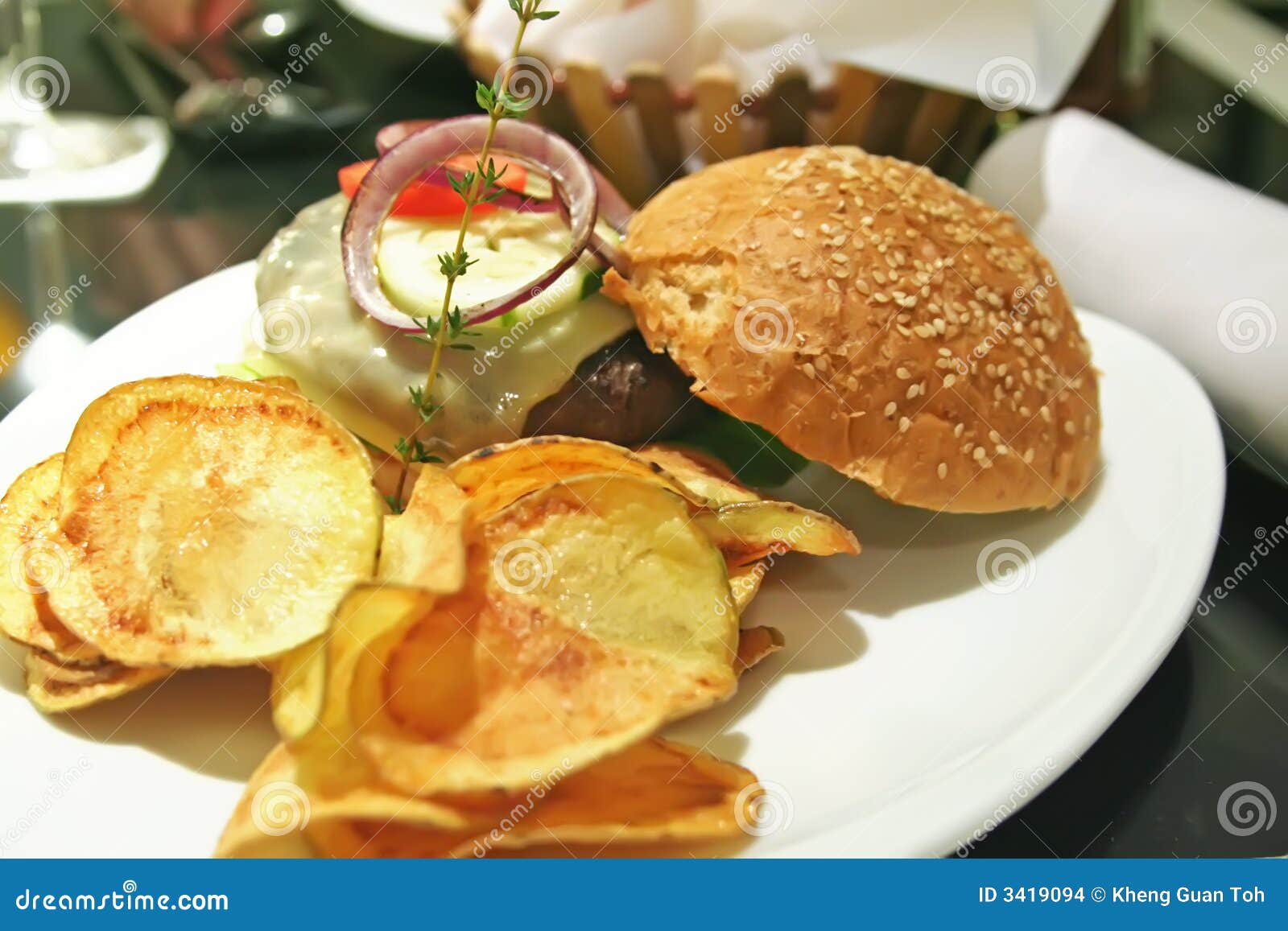 Elegant hamburger stock photo. Image of fast, chips, dinner - 3419094