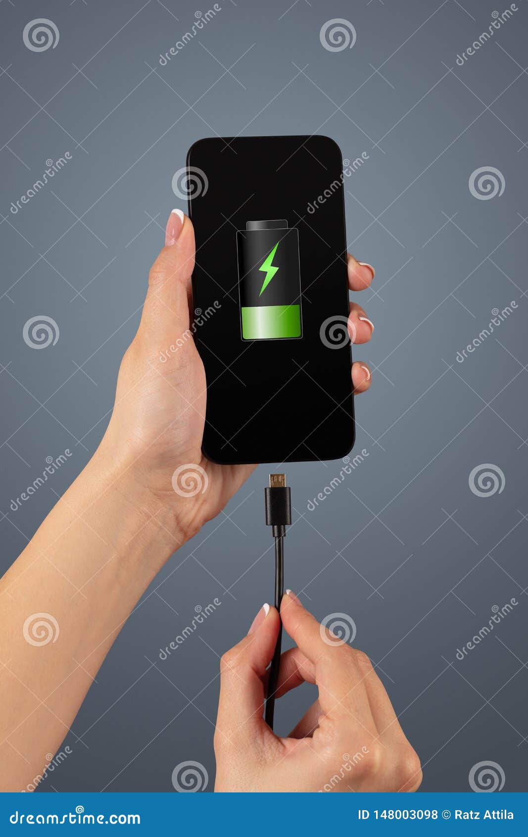 Hand Charging Phone with Low Battery Stock Photo - Image of clock ...
