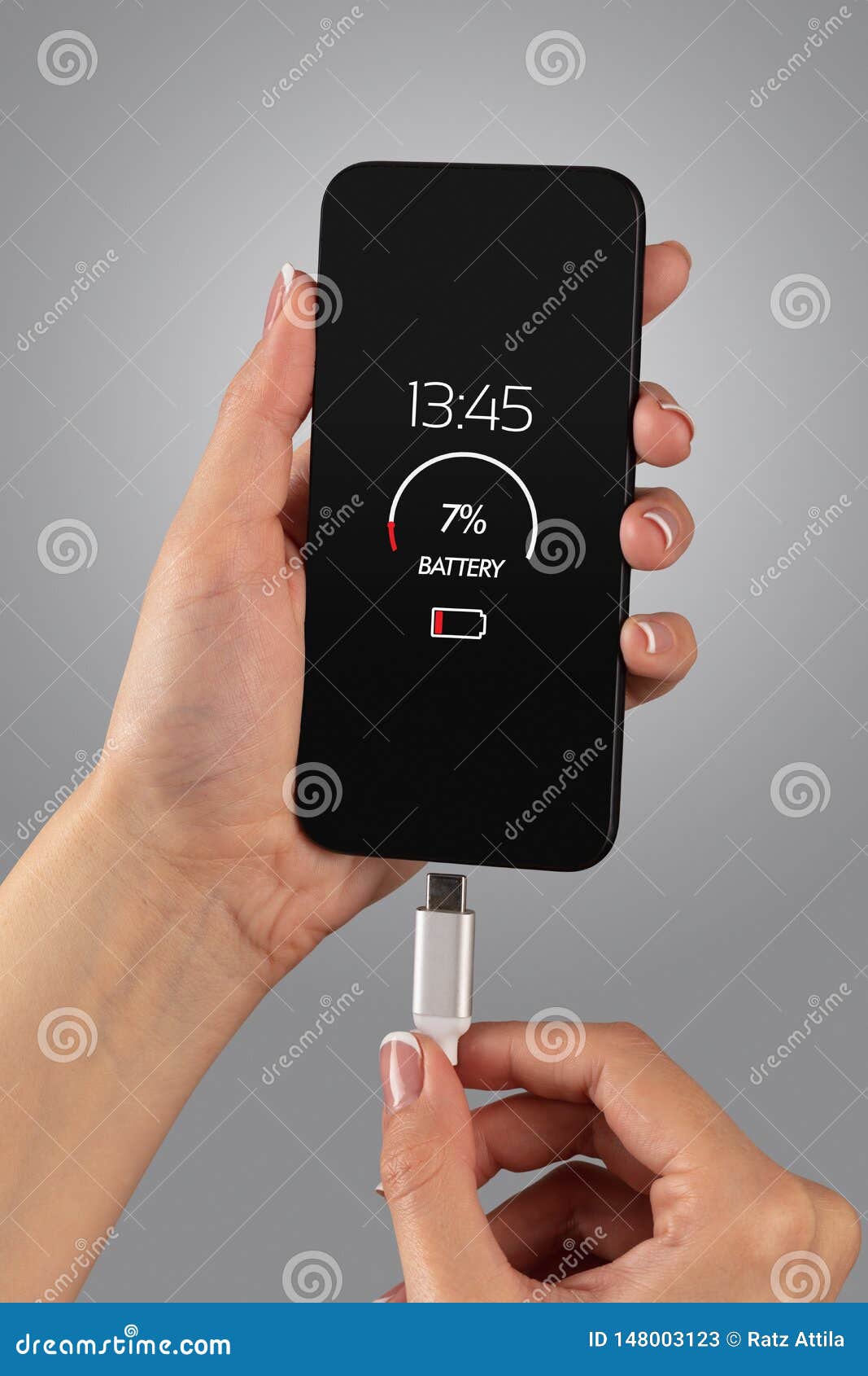 Hand Charging Phone with Low Battery Stock Image - Image of bank ...