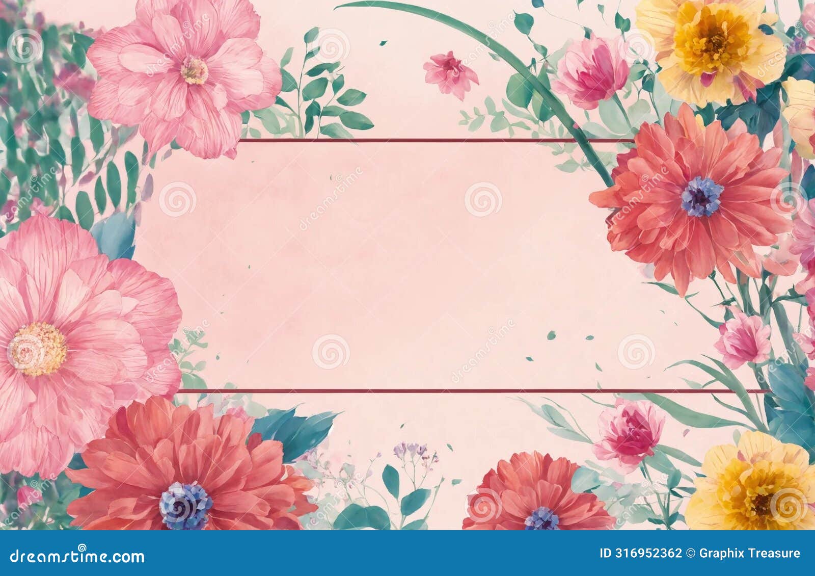 Elegant Hand Drawn Pink Color Floral Frame in a Rectangle Shape ...
