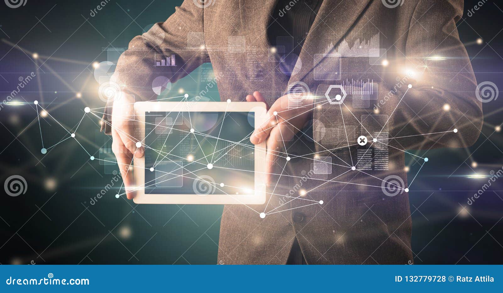 Hand Holding Tablet with Virtual Database Concept Stock Photo - Image ...