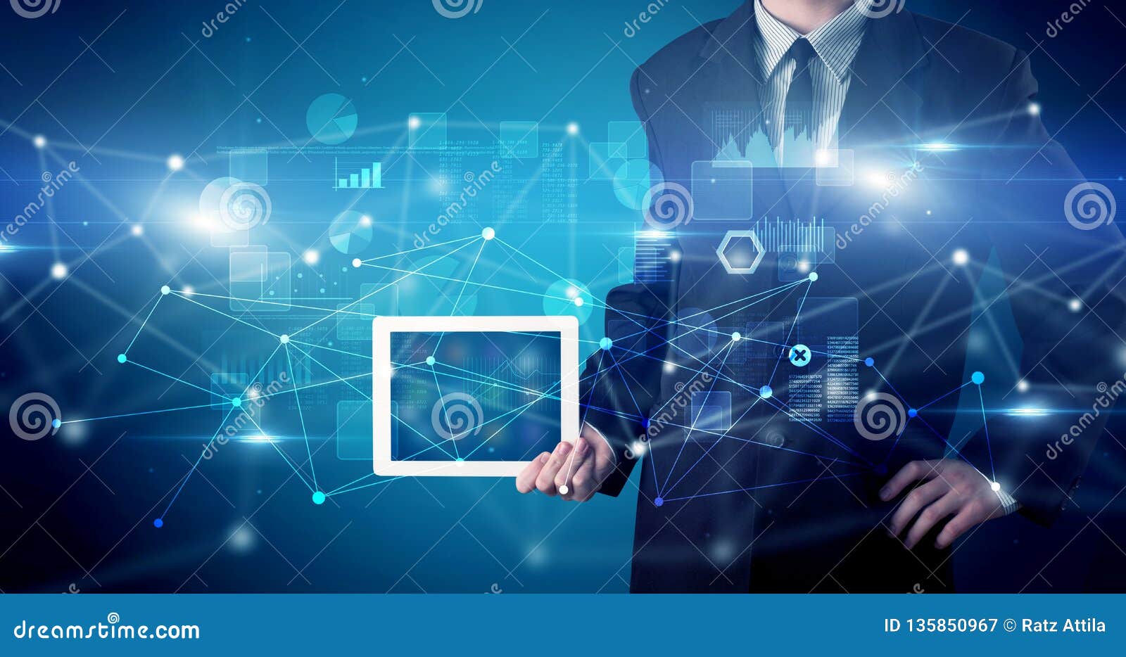 Hand Holding Tablet with Virtual Database Concept Stock Image - Image ...