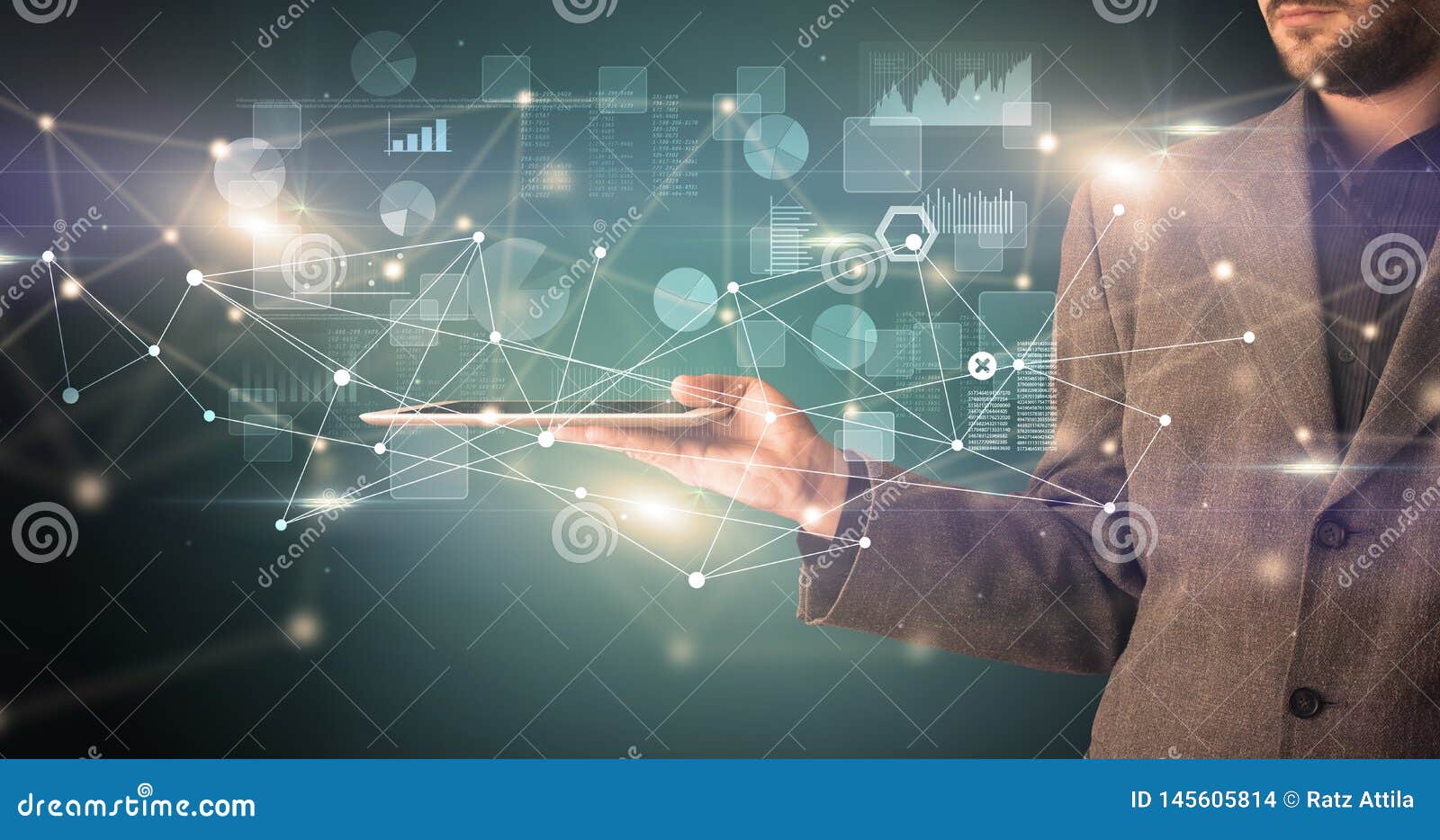 Hand Holding Tablet with Virtual Database Concept Stock Photo - Image ...