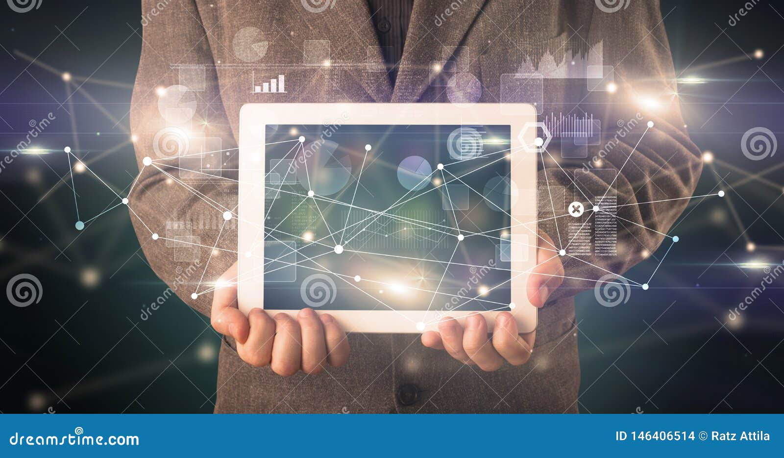 Hand Holding Tablet with Virtual Database Concept Stock Photo - Image ...