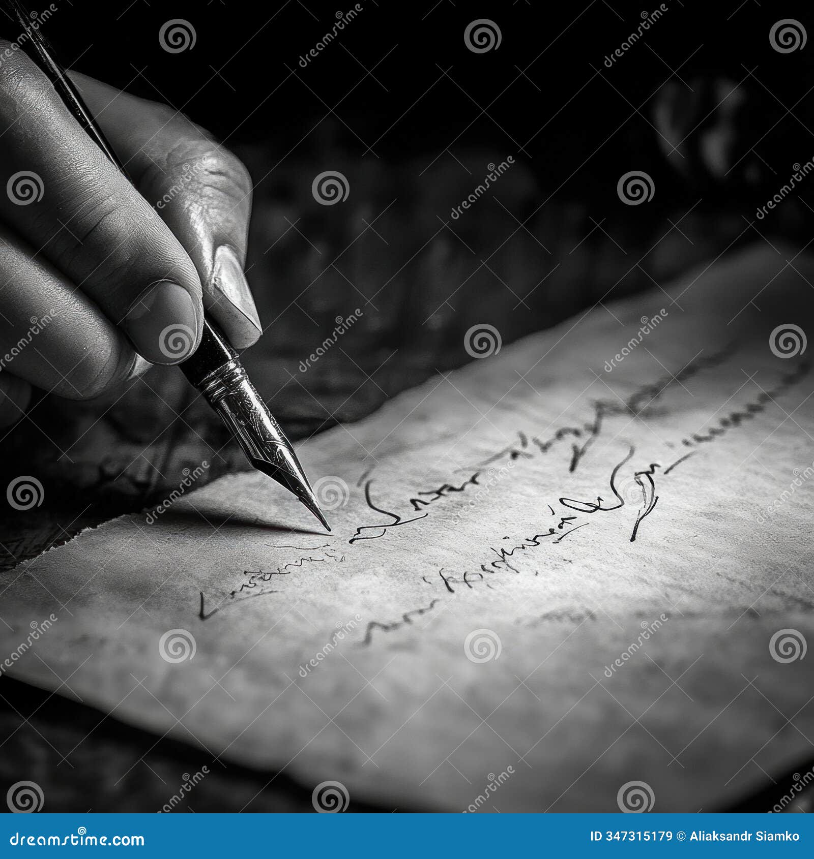 Elegant Hand Writing with a Fountain Pen on Aged Paper Stock ...