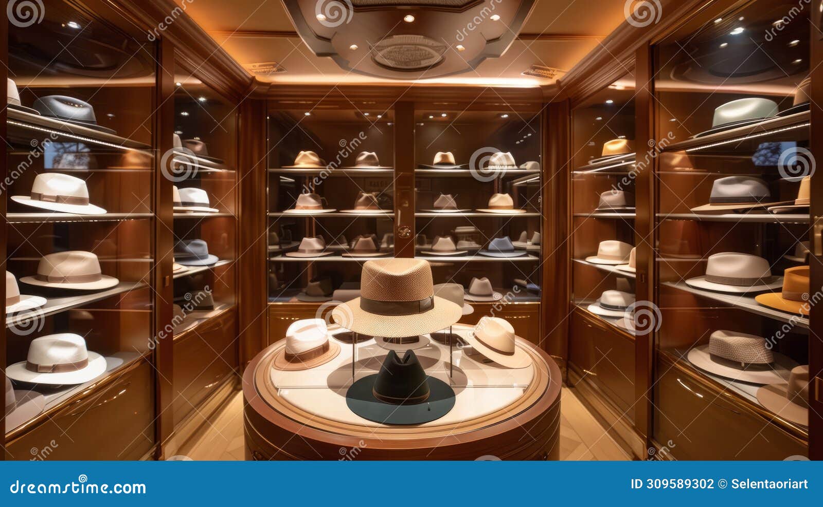 Elegant Hat Display Case in Luxurious Interior Stock Illustration ...