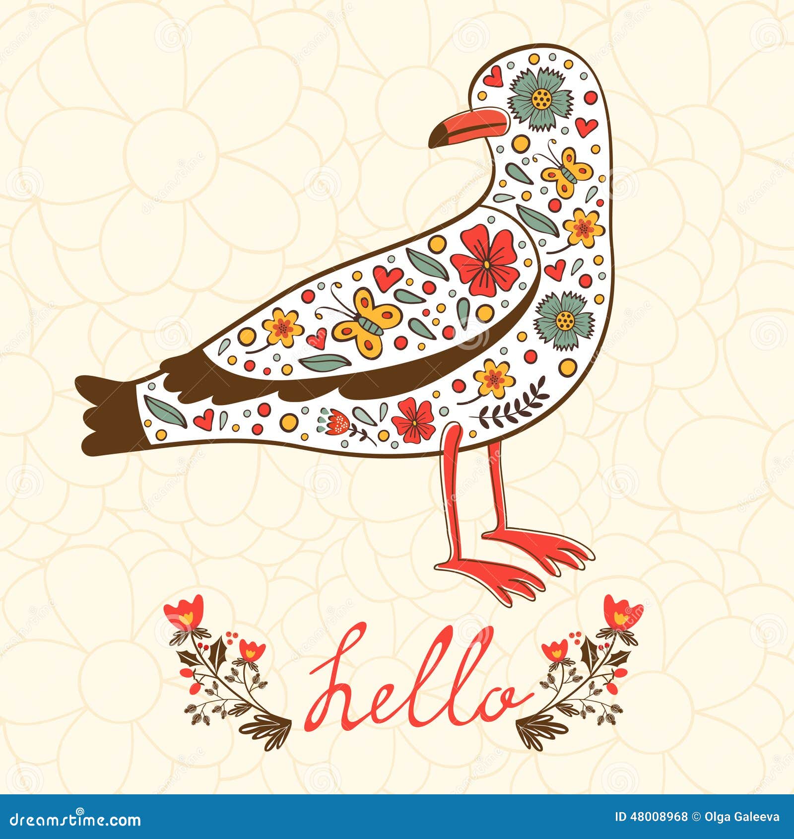 Elegant Hello Card with Flying Seagull Stock Vector - Illustration of ...