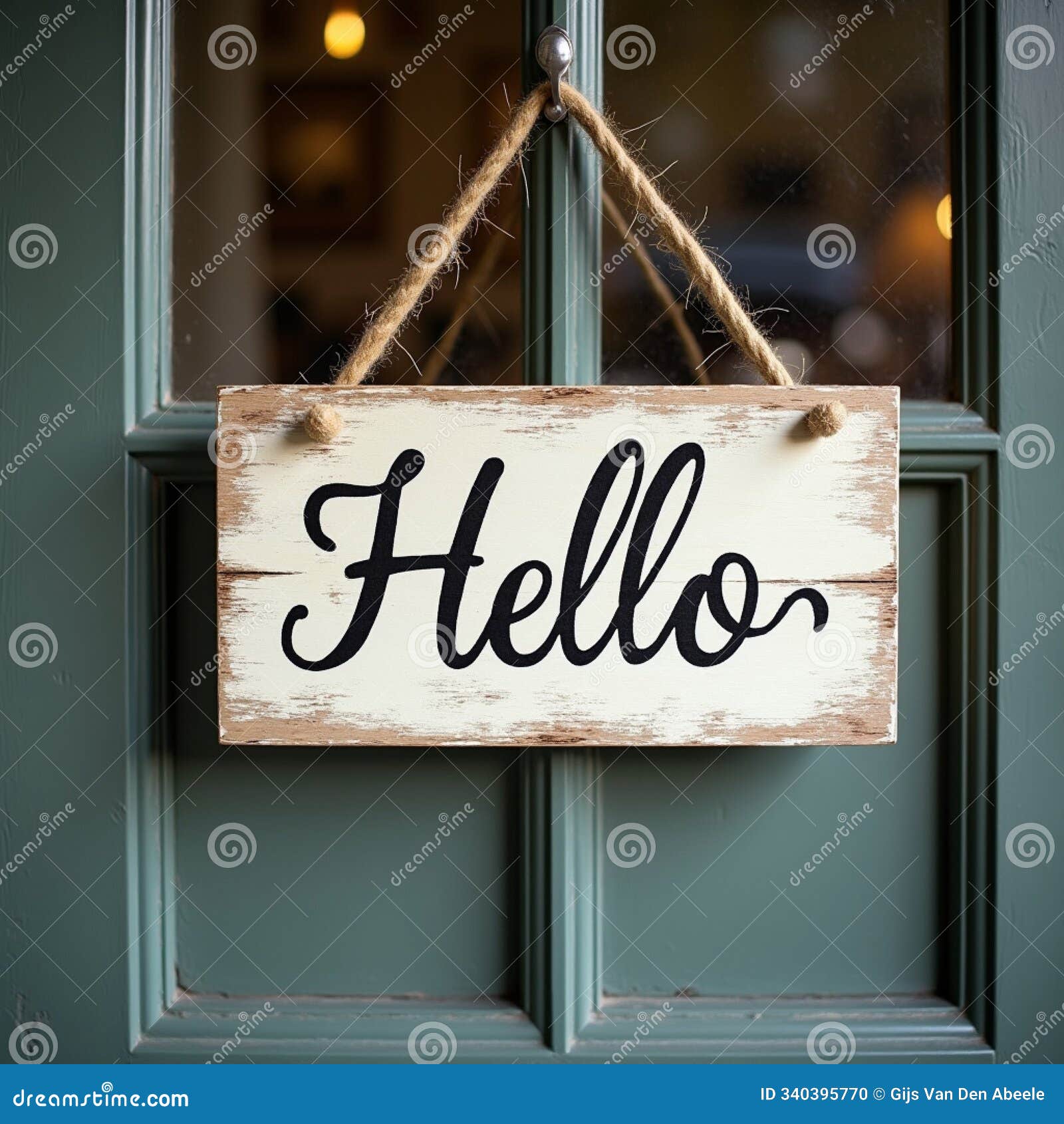 Elegant Hello Welcome Sign Hanging on Front Door Stock Illustration ...
