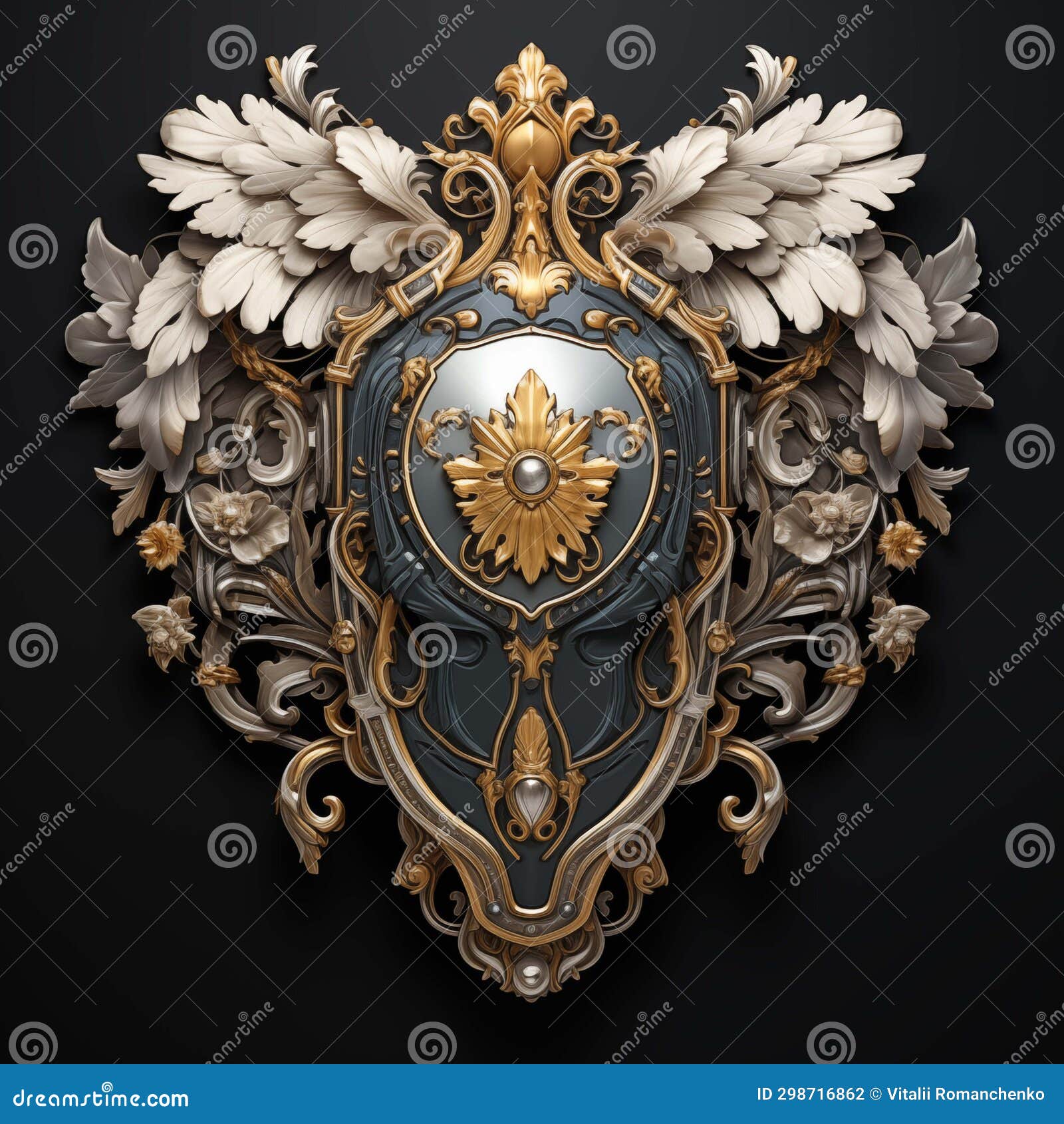 Elegant Heraldic Vignette in Gothic Style. Luxurious Foliage Patterns ...