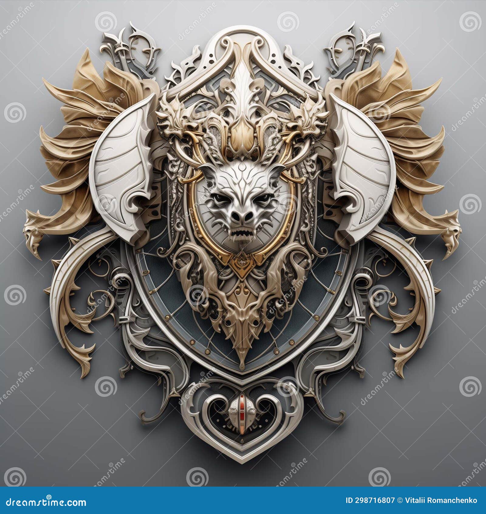 Elegant Heraldic Vignette in Gothic Style. Luxurious Foliage Patterns ...