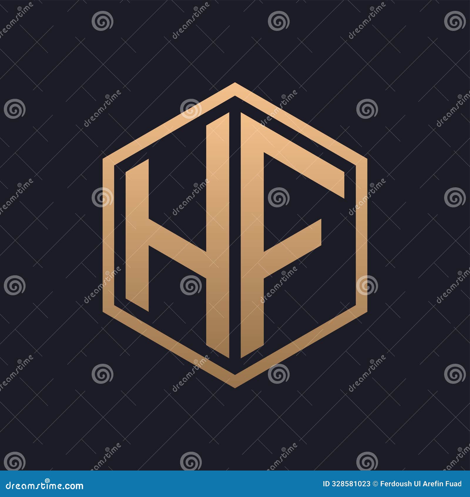 Elegant Hexagon Letter HF Logo Design. Initial Luxurious HF Logo ...
