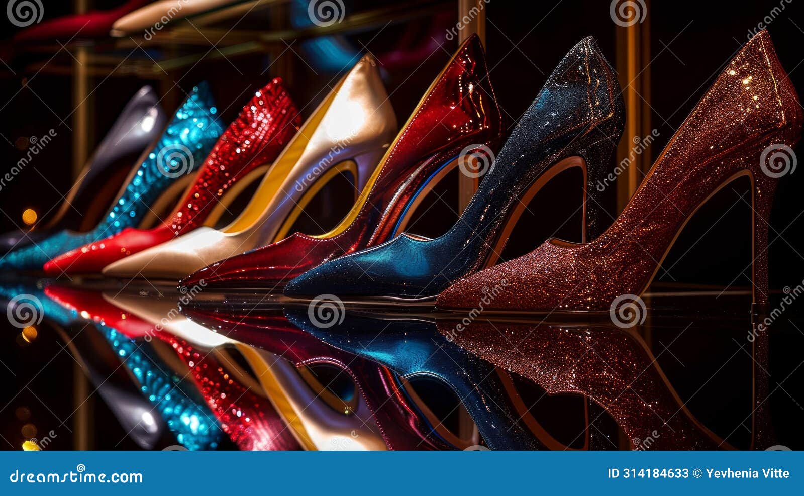 Elegant High Heels in a Row on Reflective Surface. Generative Ai Stock ...