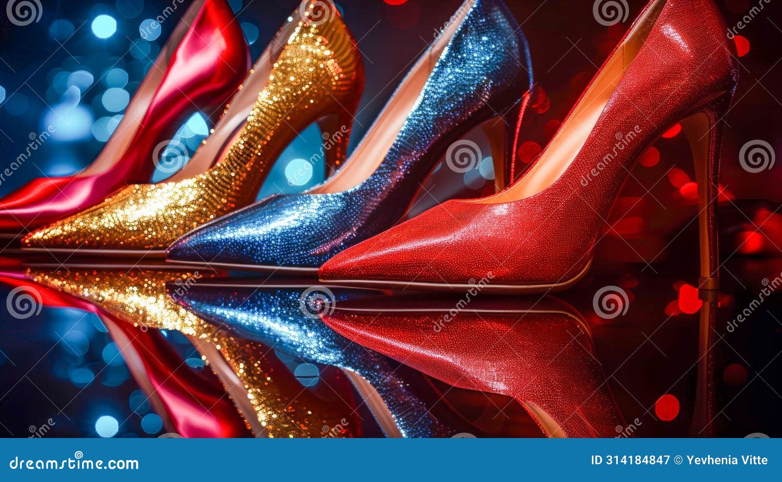 Elegant High Heels in a Row on Reflective Surface. Generative Ai Stock ...