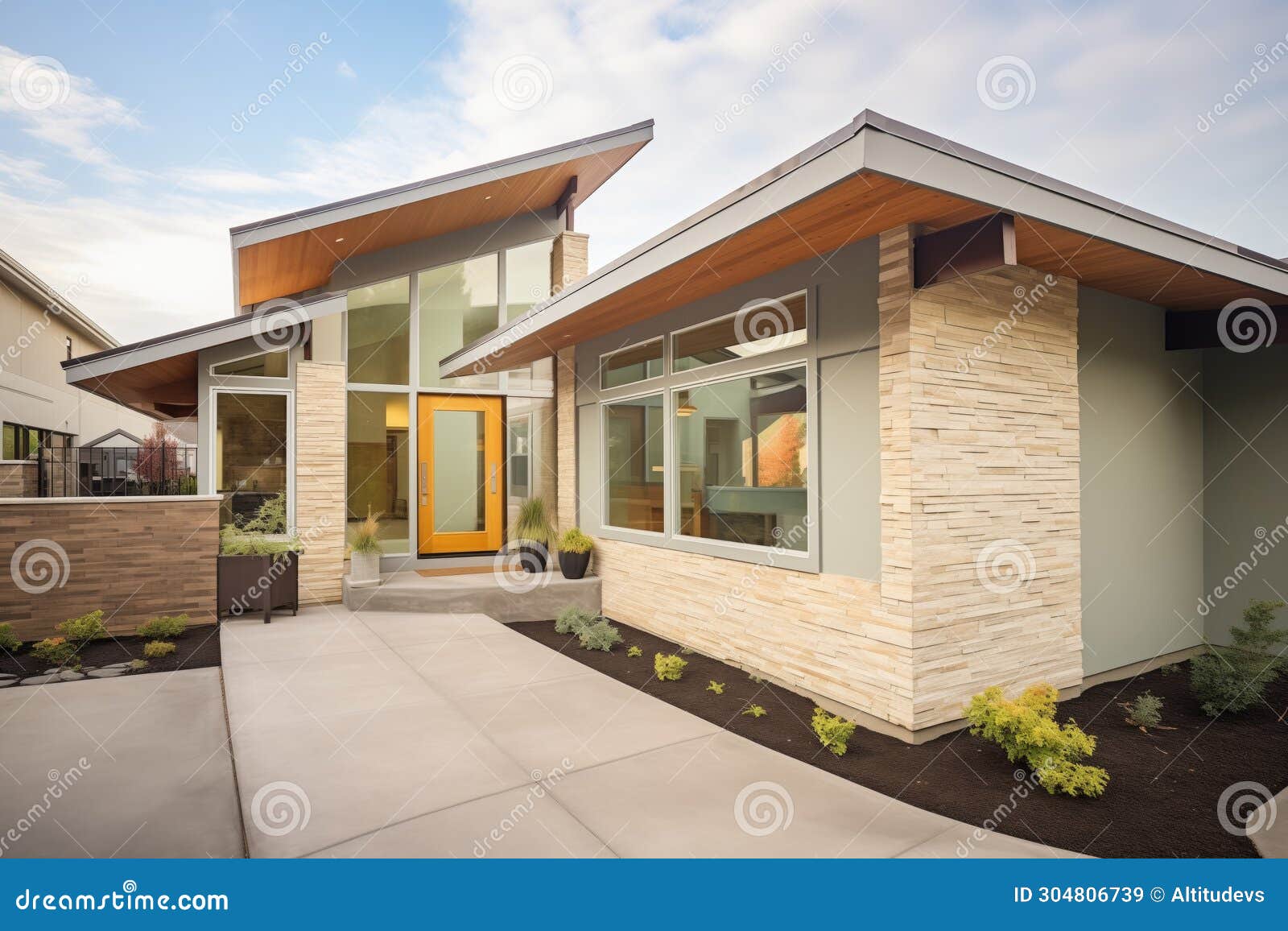 Elegant Home Exterior with Irregular Stone Work and Glass Elements ...