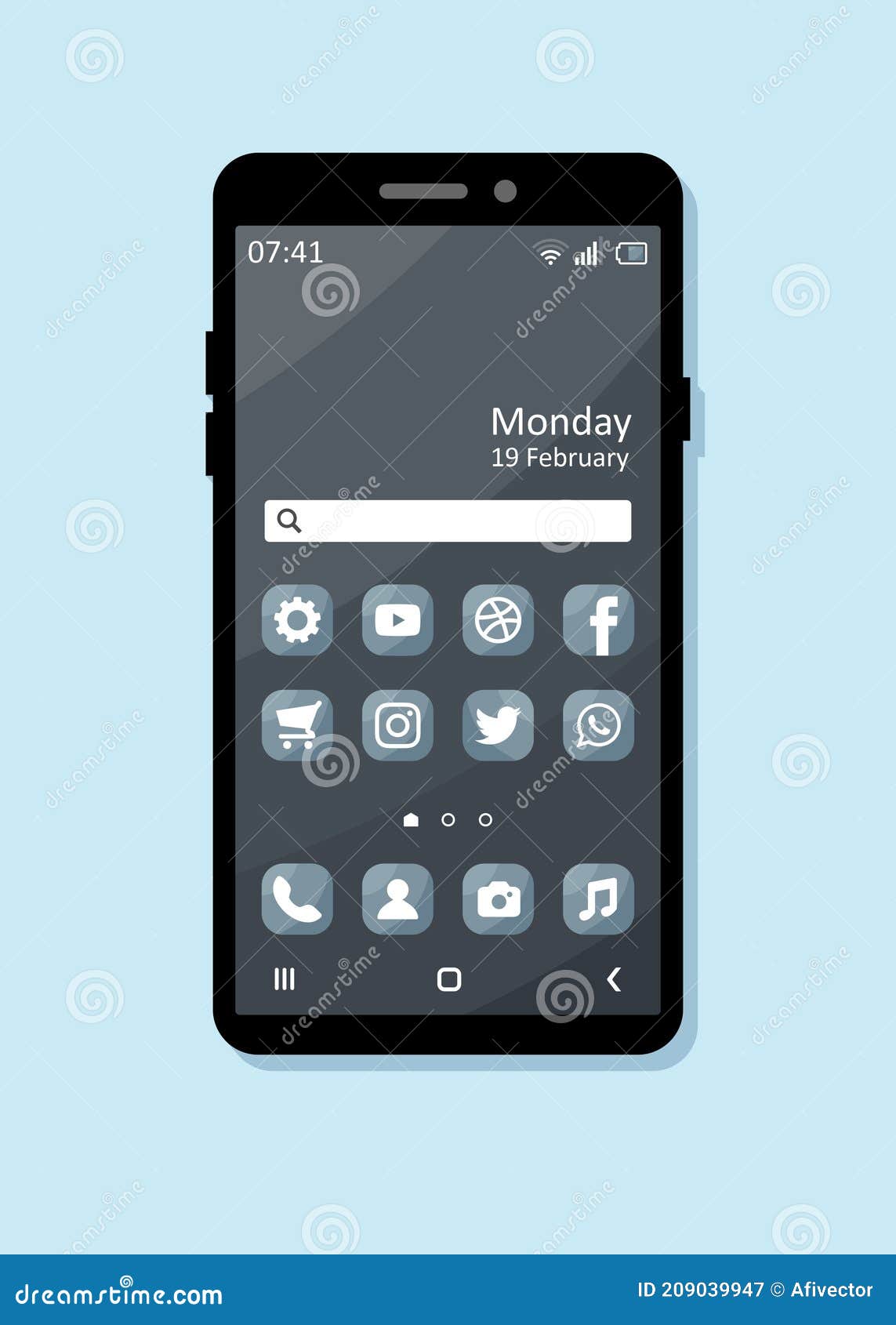 Elegant Home Screen Theme for Smartphone. Vector Template Stock Vector ...