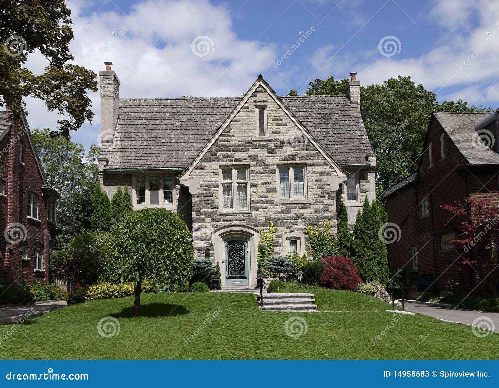 Elegant House with Stone Gable Stock Image - Image of entrance, house ...