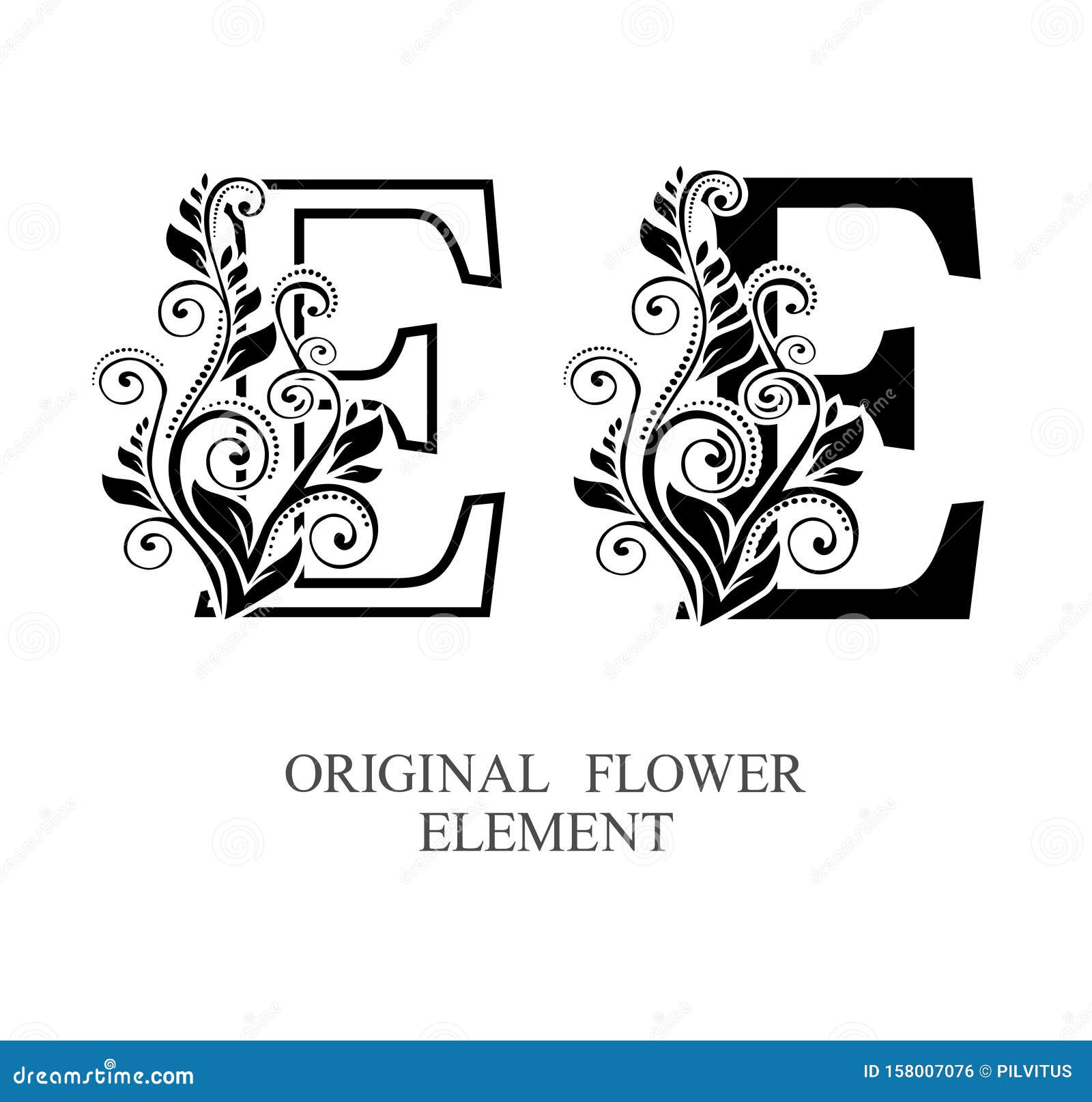 Elegant Initial Letters E in Two Color Variations with Botanical ...