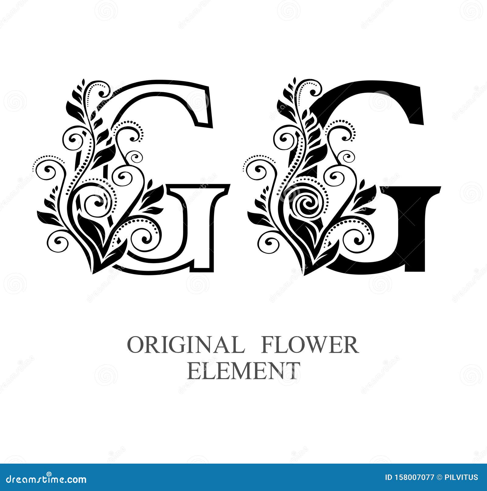 Elegant Initial Letters G in Two Color Variations with Botanical ...