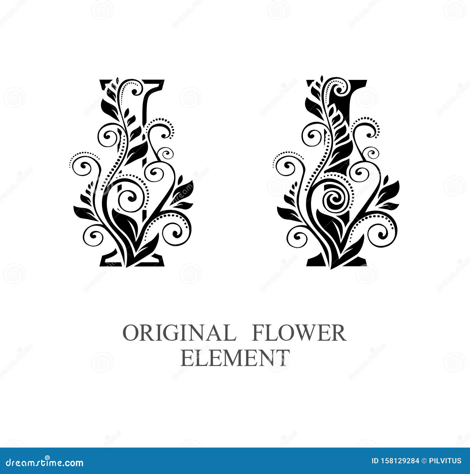 Elegant Initial Letters I in Two Color Variations with Botanical ...