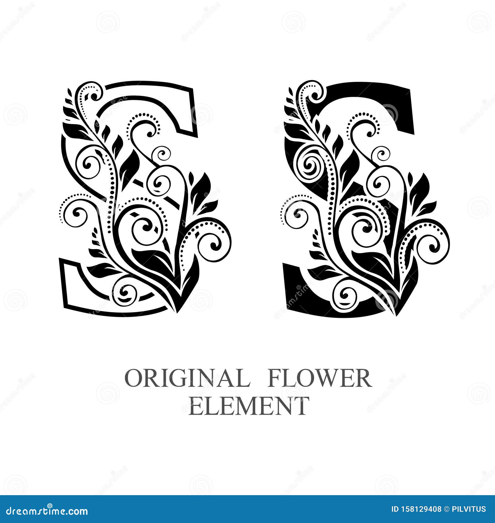 Elegant Initial Letters S in Two Color Variations with Botanical ...