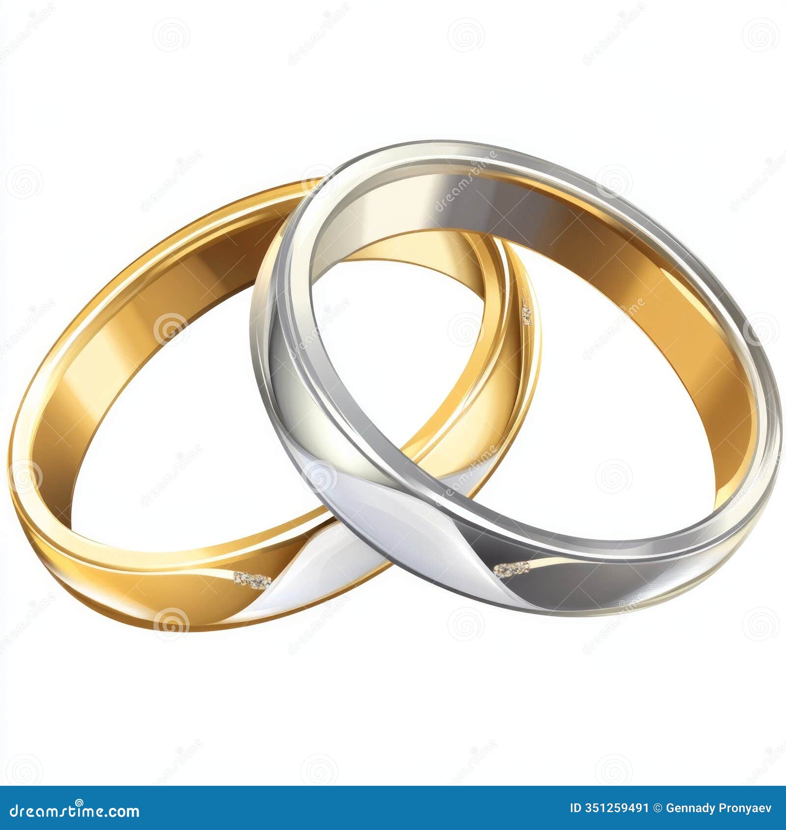 Elegant Interlocking Gold and Silver Rings with Diamonds Symbolizing ...