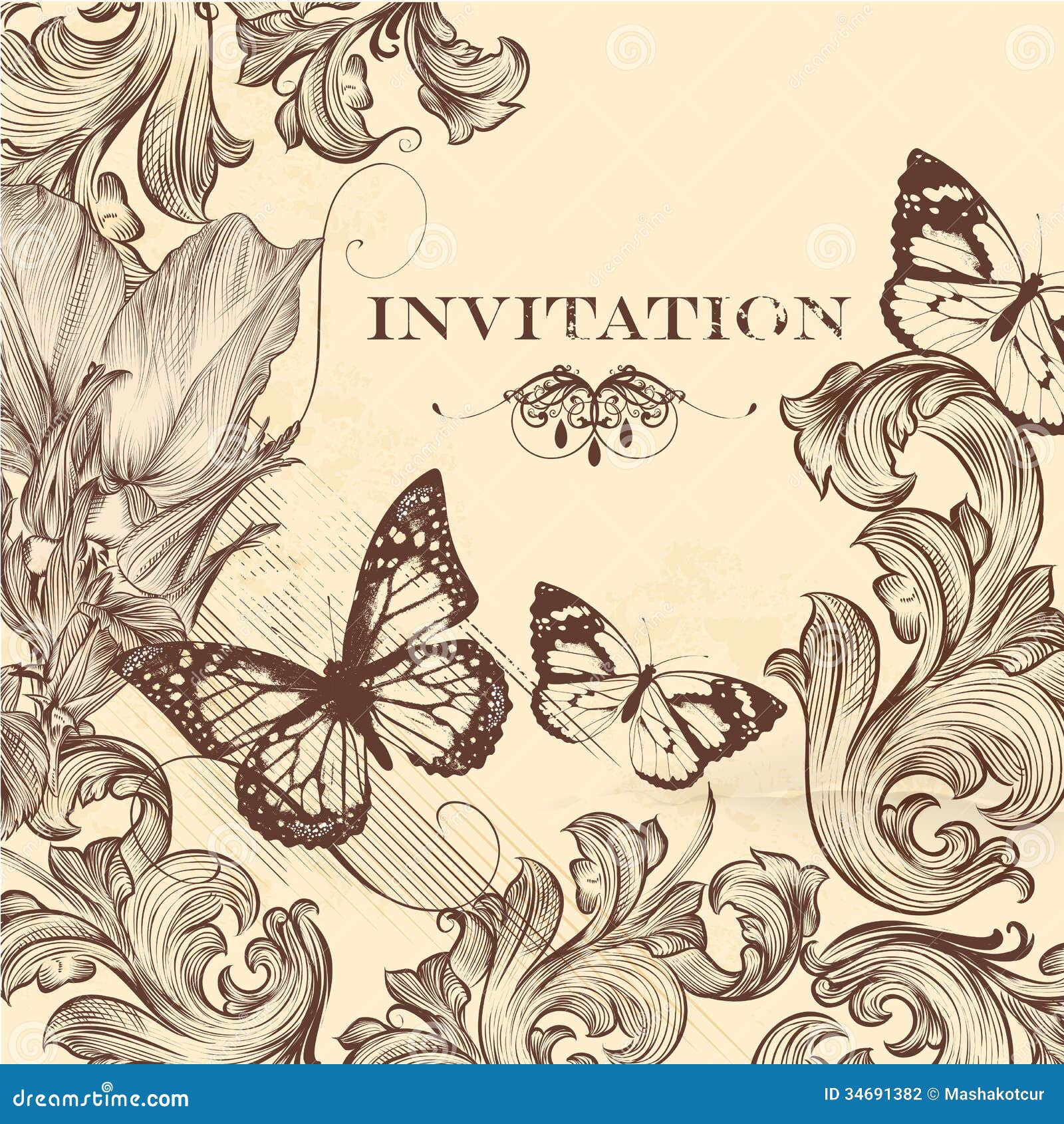 Elegant Invitation Card in Vintage Style Stock Vector - Illustration of ...