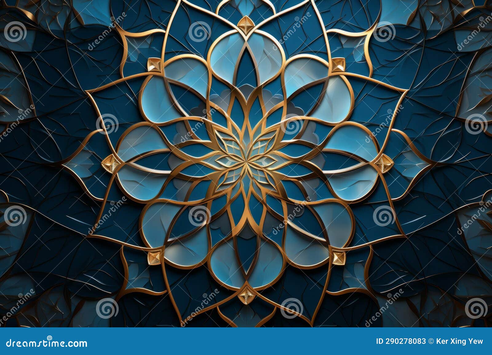 Elegant Islamic Patterns in Blue and Gold Stock Illustration ...