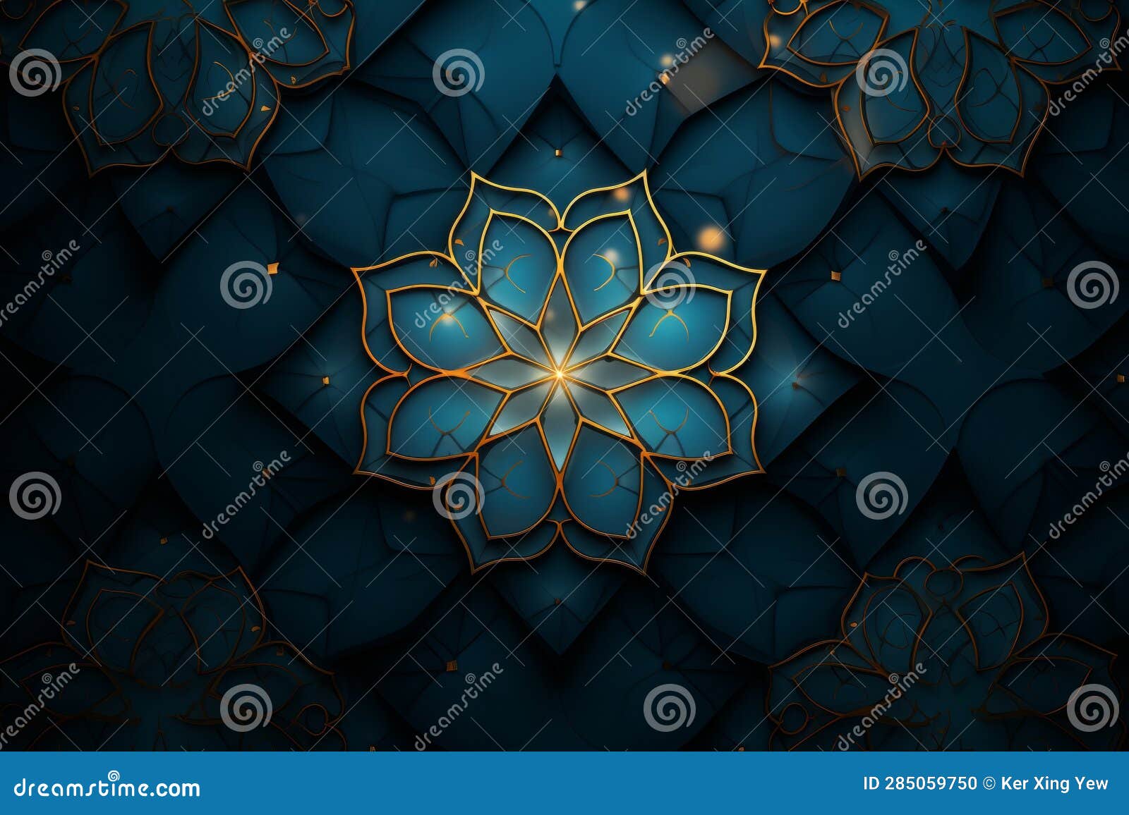 Elegant Islamic Patterns in Blue and Gold Stock Illustration ...