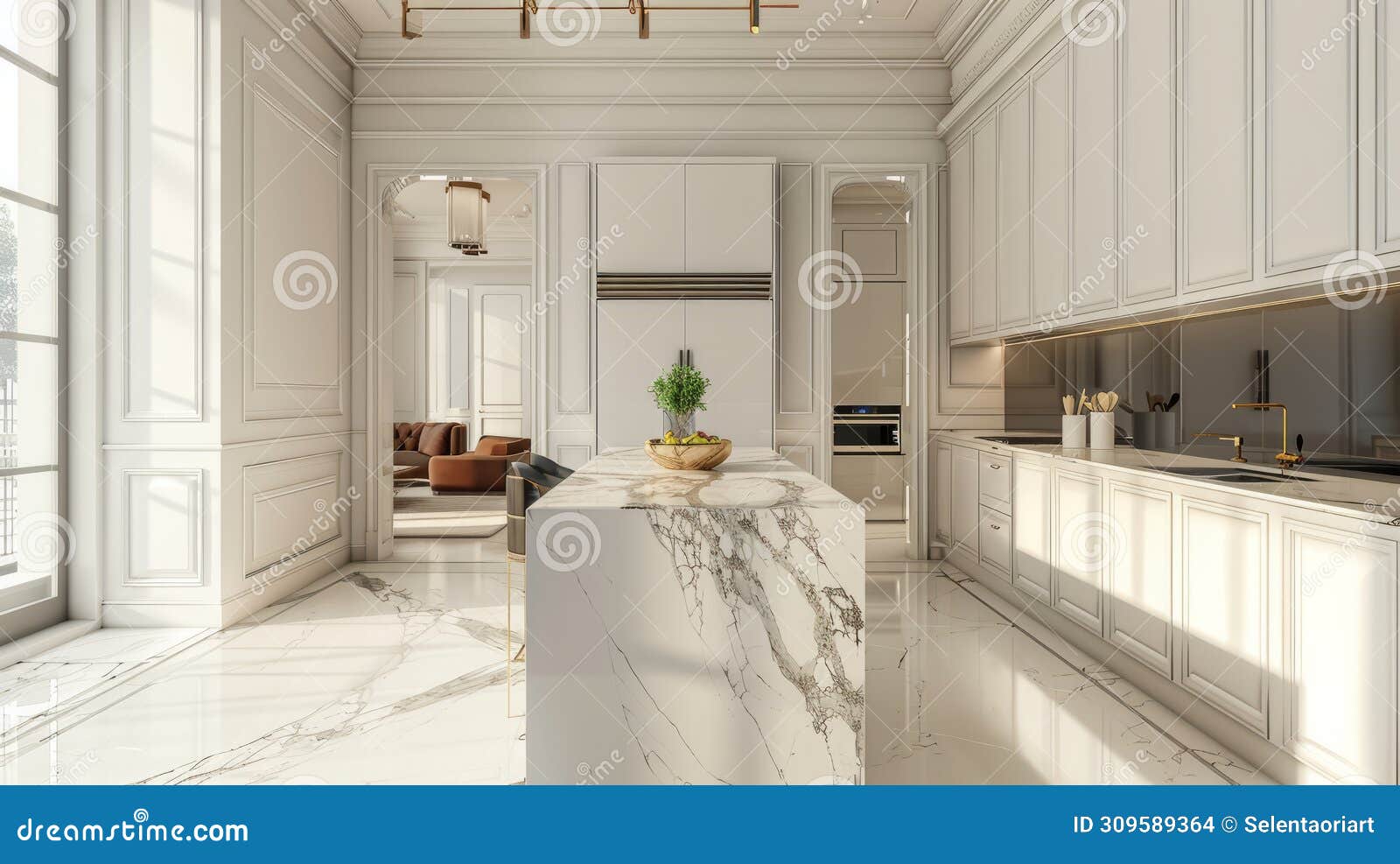 Elegant Kitchen Island with Marble Work Surface Stock Illustration ...