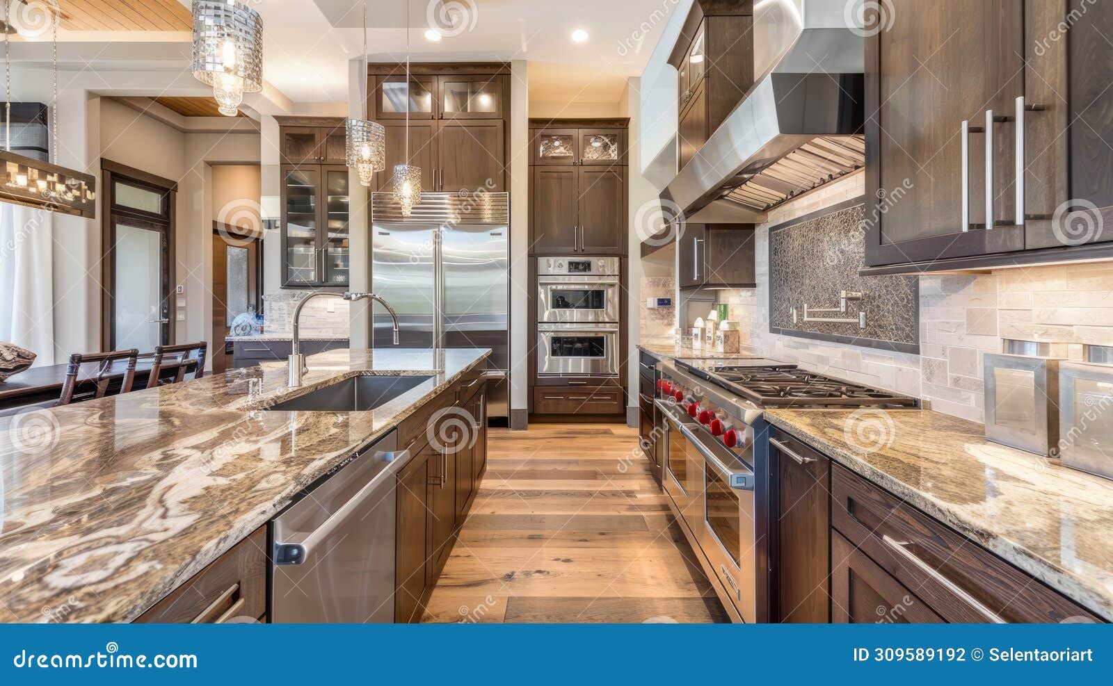 Elegant Kitchen with Luxury Built-in Units Stock Illustration ...
