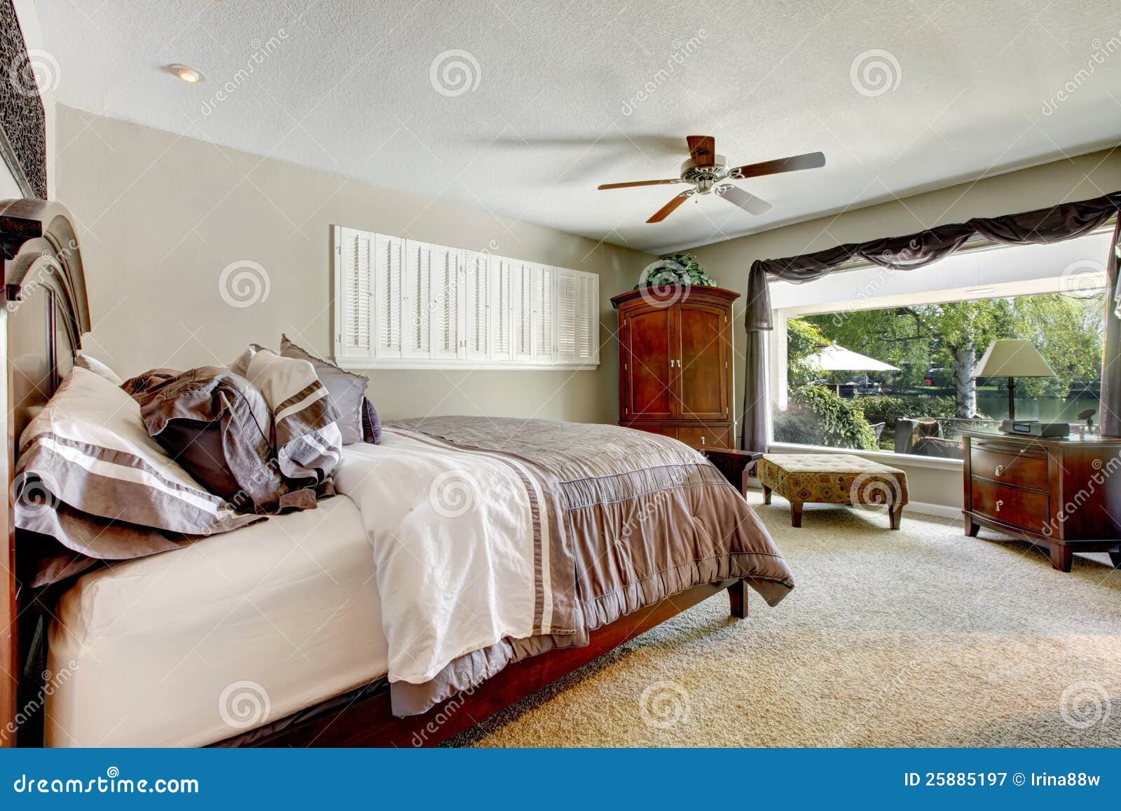 Elegant Large Bedroom with Window. Stock Image - Image of nightstand ...
