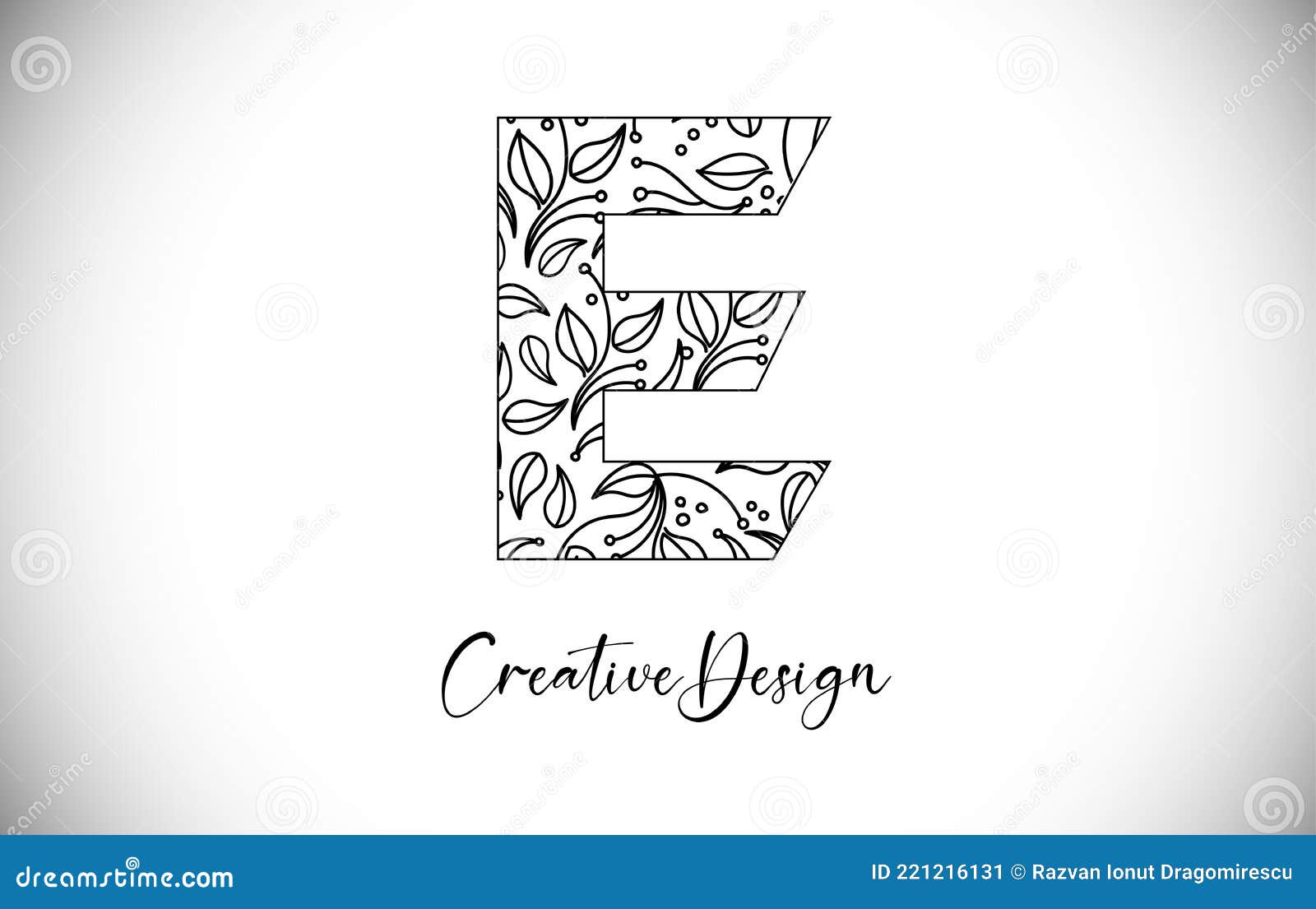 Elegant Letter E Logo Made of Flowers and Leafs in Monoline Creative ...