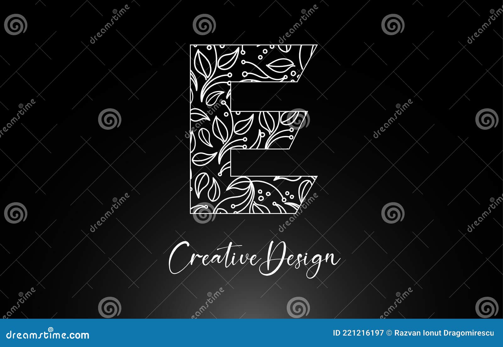 Elegant Letter E Logo Made of Flowers and Leafs in Monoline Creative ...