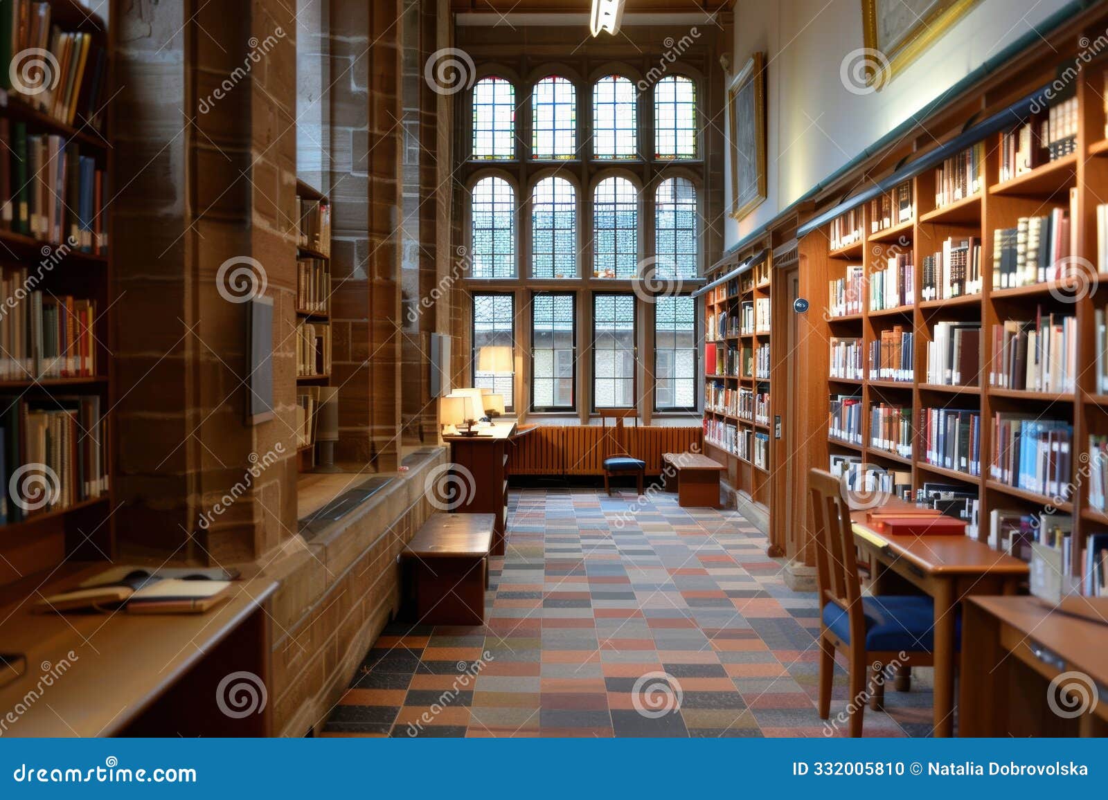 Elegant Library Interior Featuring Tall Bookshelves, a Large Study ...