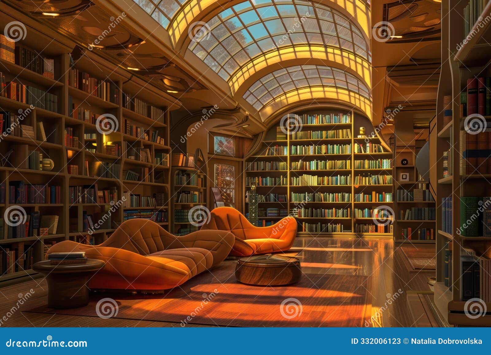 Elegant Library Interior Featuring Tall Bookshelves, a Large Study ...