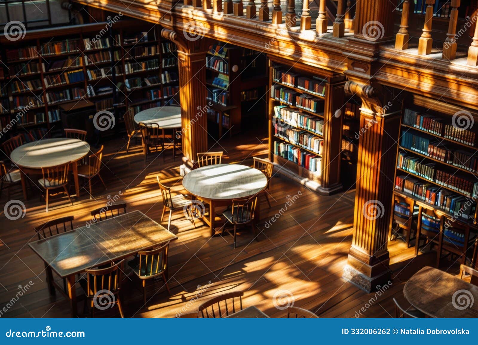 Elegant Library Interior Featuring Tall Bookshelves, a Large Study ...