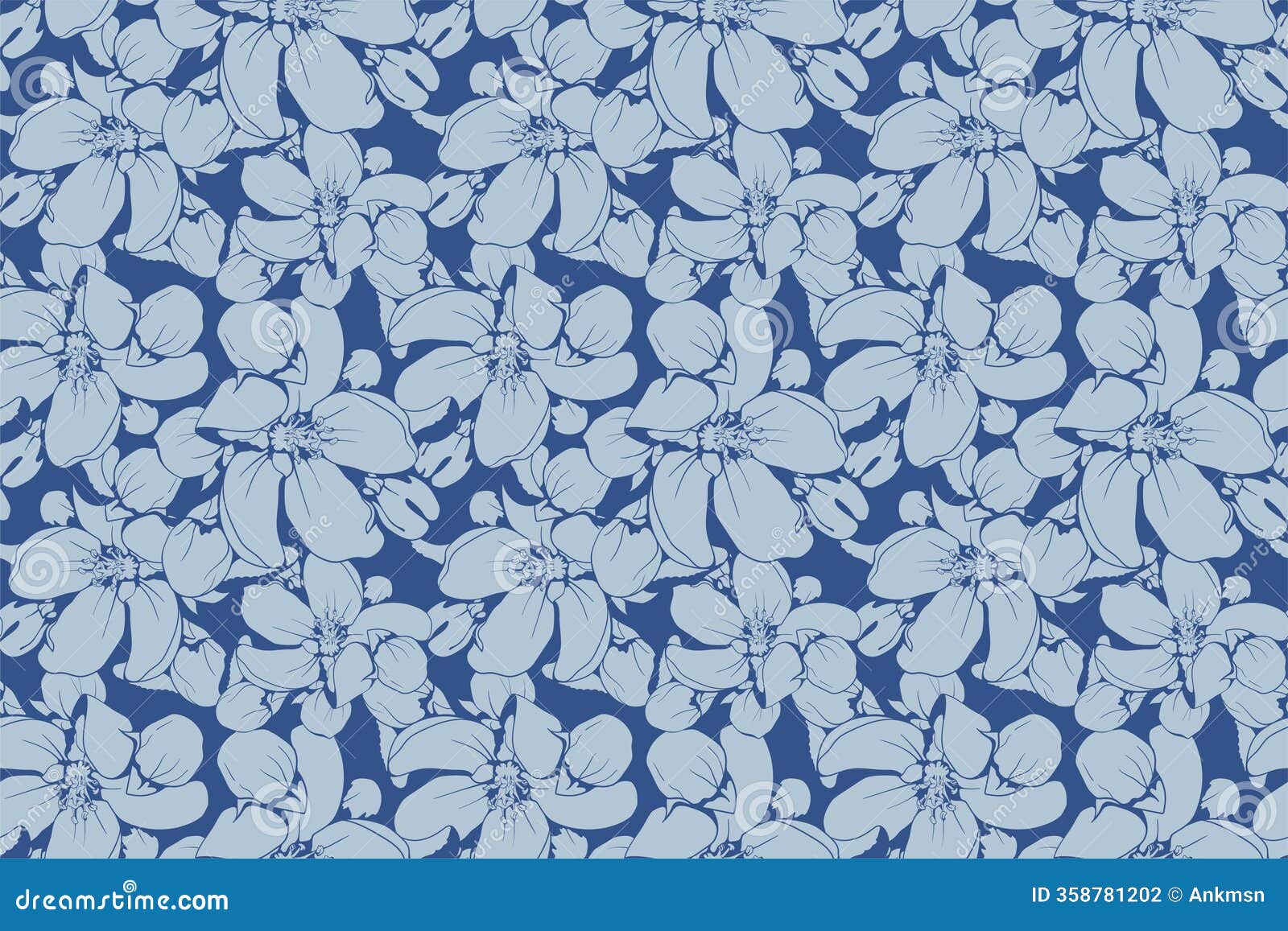 Elegant Light Blue Floral Pattern On A Deep Blue Background. Perfect ...