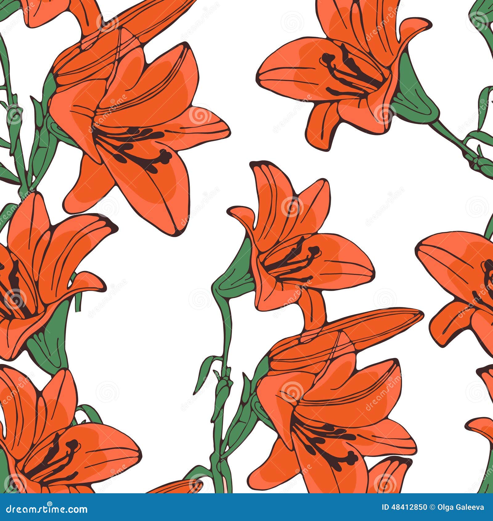 Elegant Lilly Flowers Pattern Stock Vector - Illustration of beauty ...