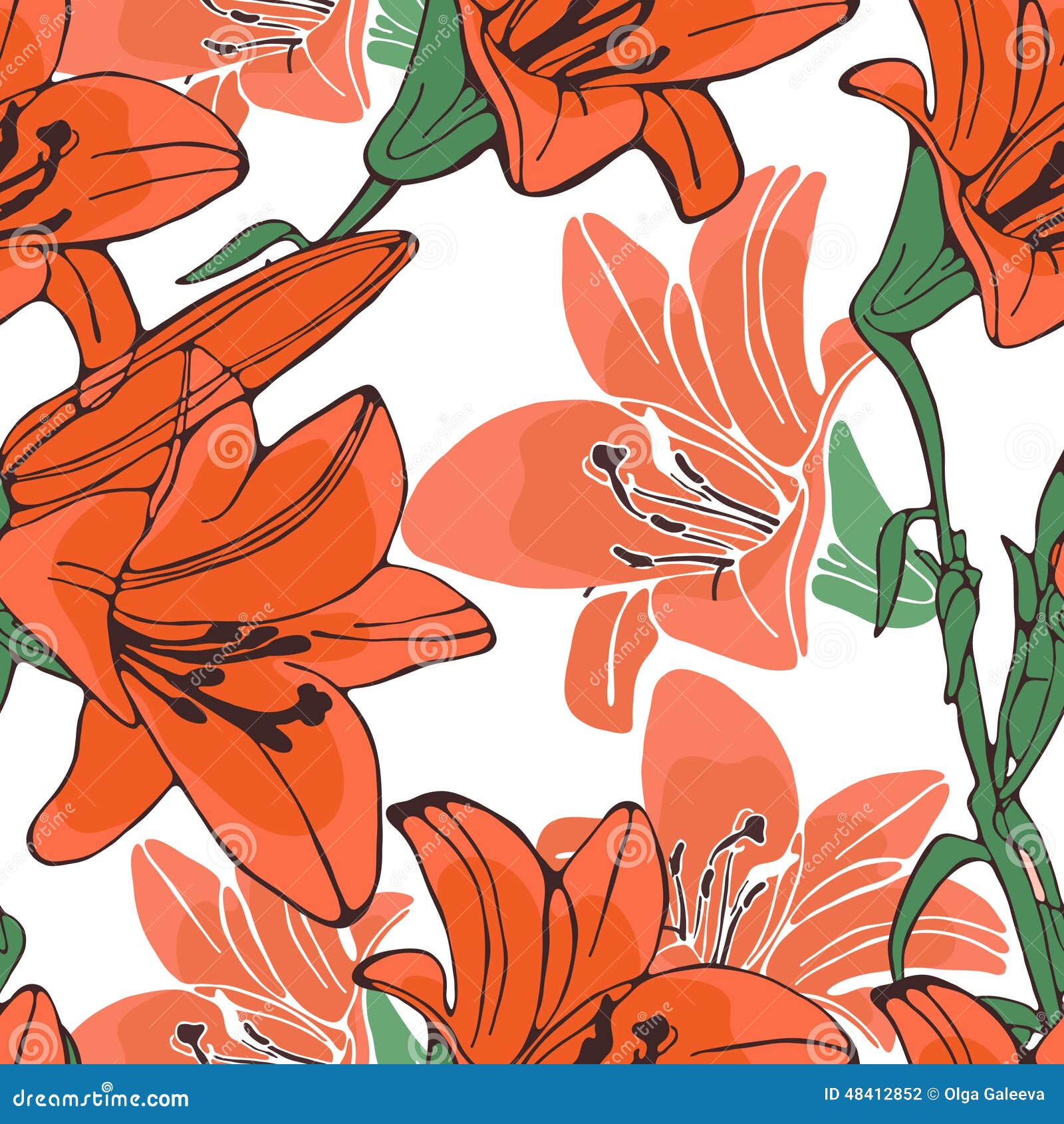 Elegant Lilly Flowers Pattern Stock Vector - Illustration of floral ...