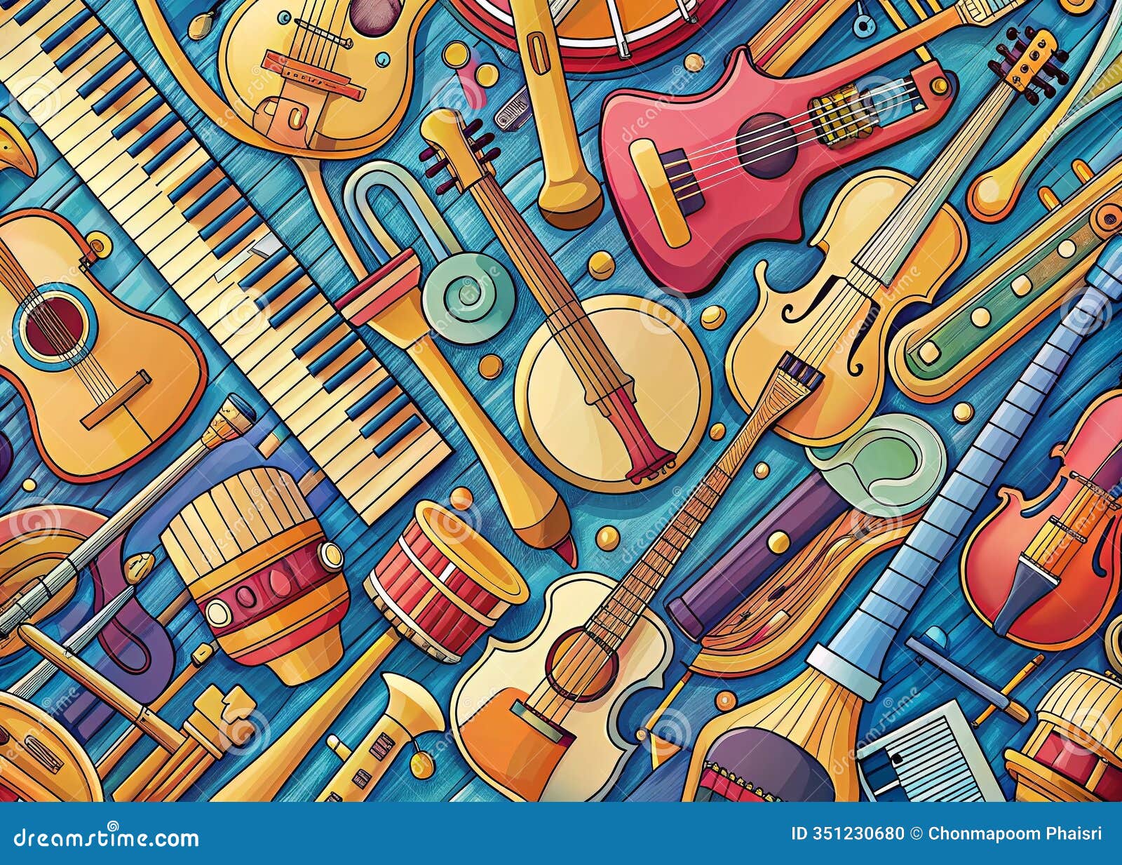 Elegant Line Art Pattern of Musical Instruments a Visual Symphony ...