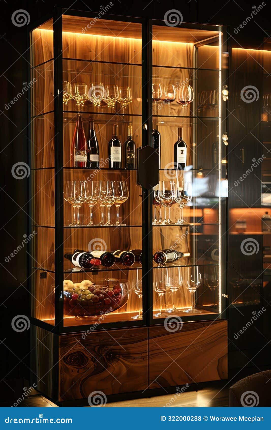 Elegant Liquor Bottles Housed in a Display Case Stock Photo - Image of ...