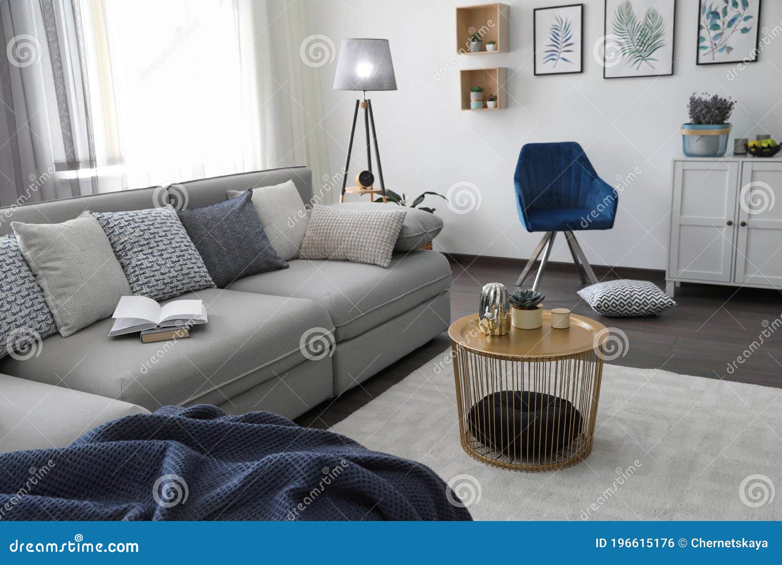 Elegant Living Room with Comfortable Sofa Near Window. Interior Design ...