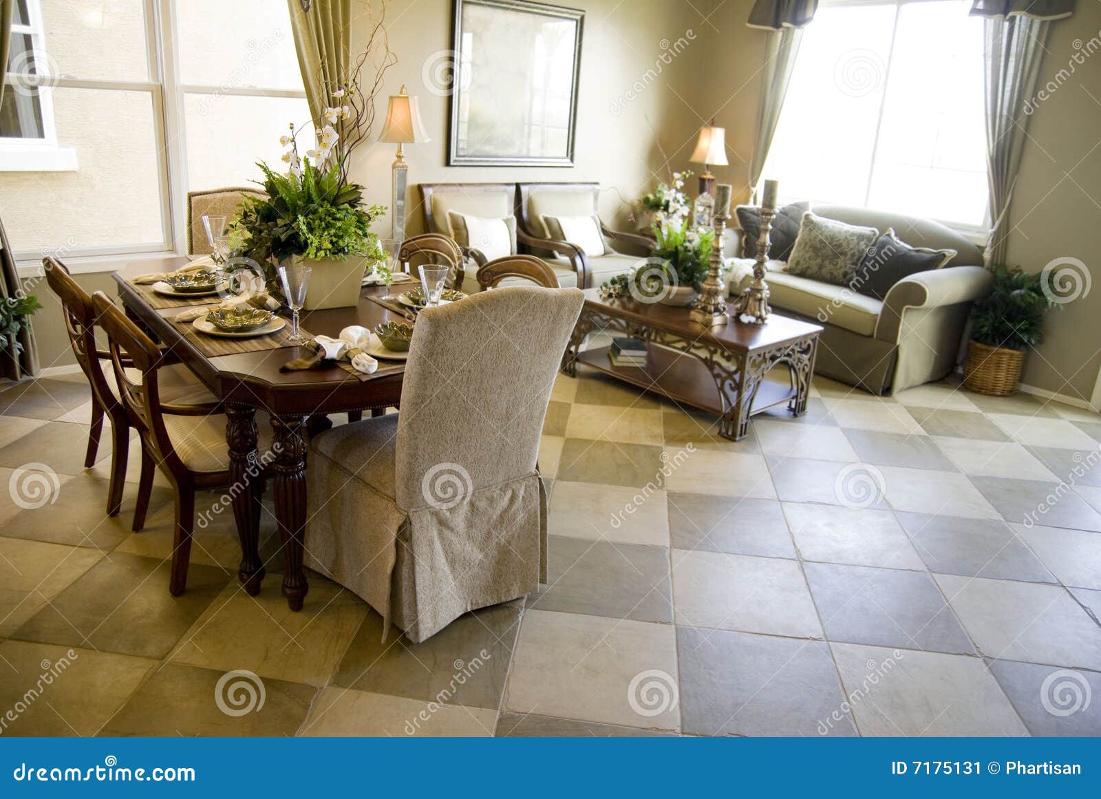 Elegant Living Room and Dining Area Stock Image - Image of floor, room ...
