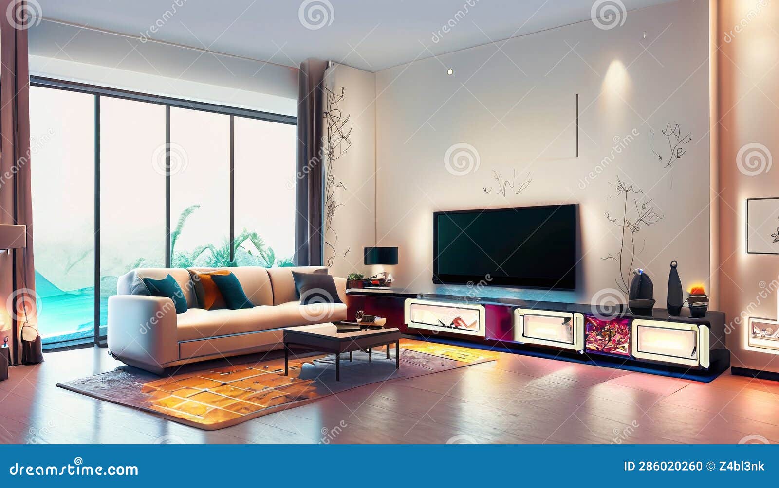Elegant Living Room Interior with High Tech Decoration Stock ...