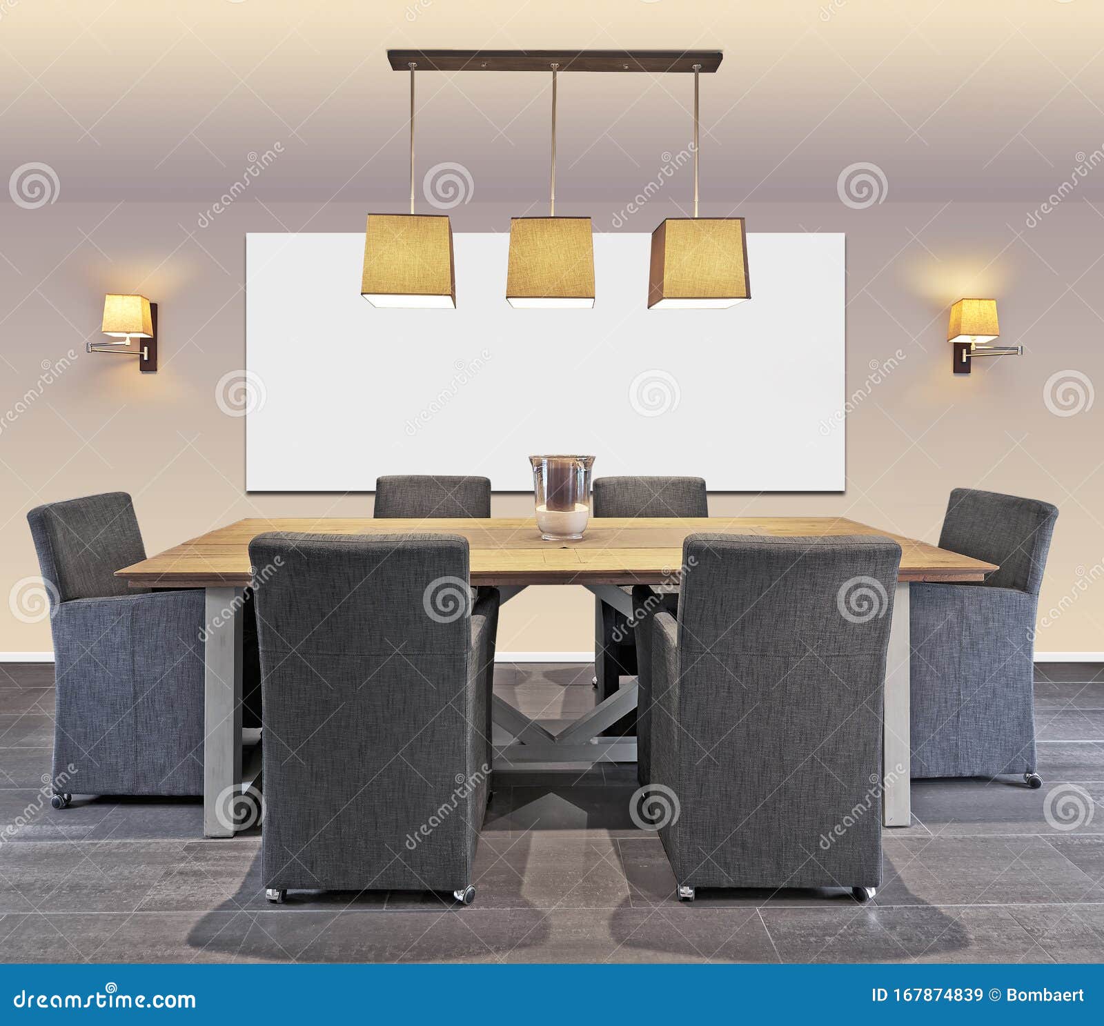 Elegant and Luxury Dining Table with Frame on Wall Stock Image - Image ...