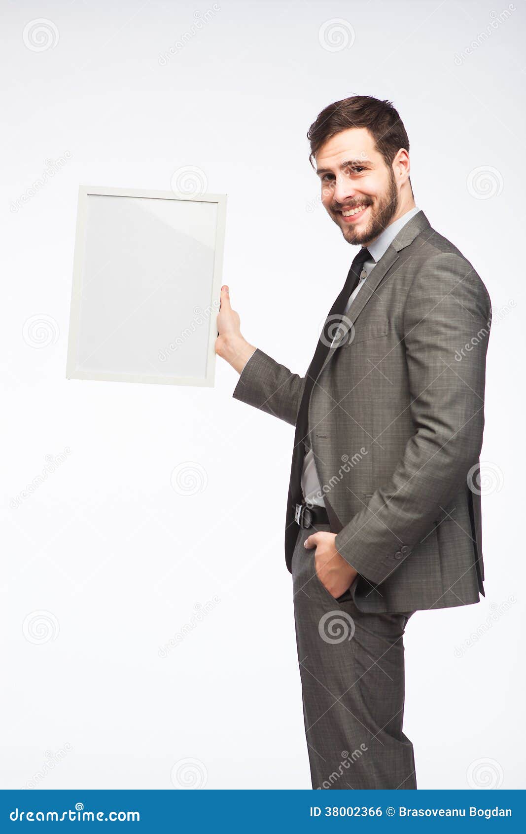 Elegant Man with Framed Board Stock Photo - Image of advertise ...