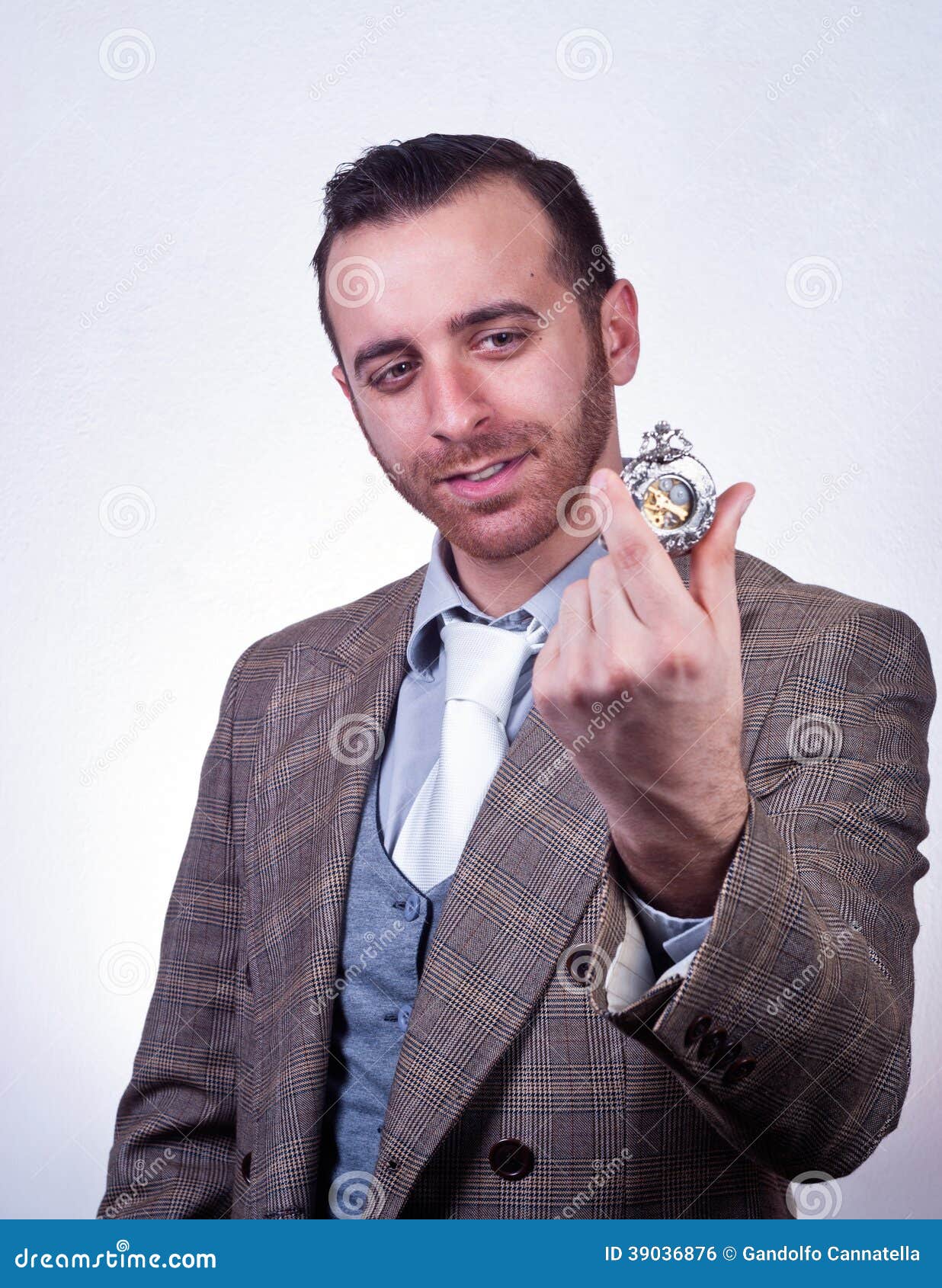 Elegant Man Looking His Old Pocket Watch Stock Photo - Image of antique ...
