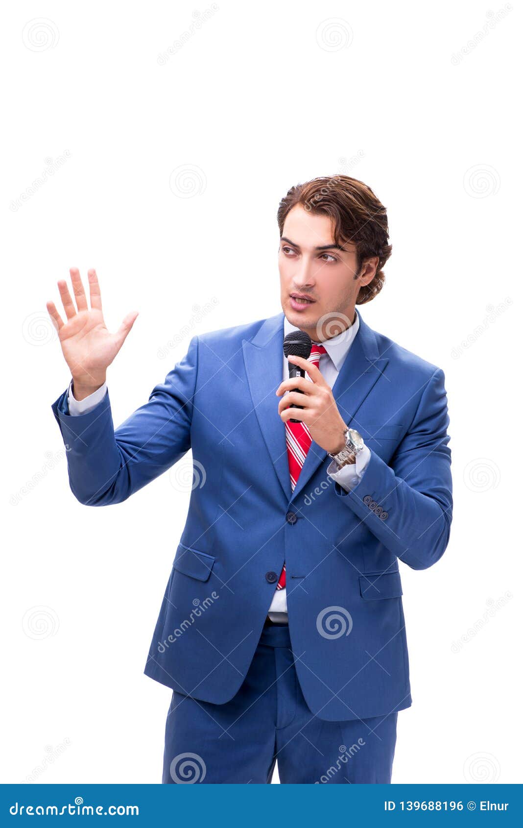 The Elegant Man with Microphone Isolated on White Stock Photo - Image ...