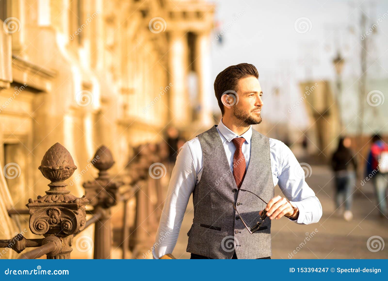 An Elegant Man Walking on the Streets Stock Image - Image of suit ...