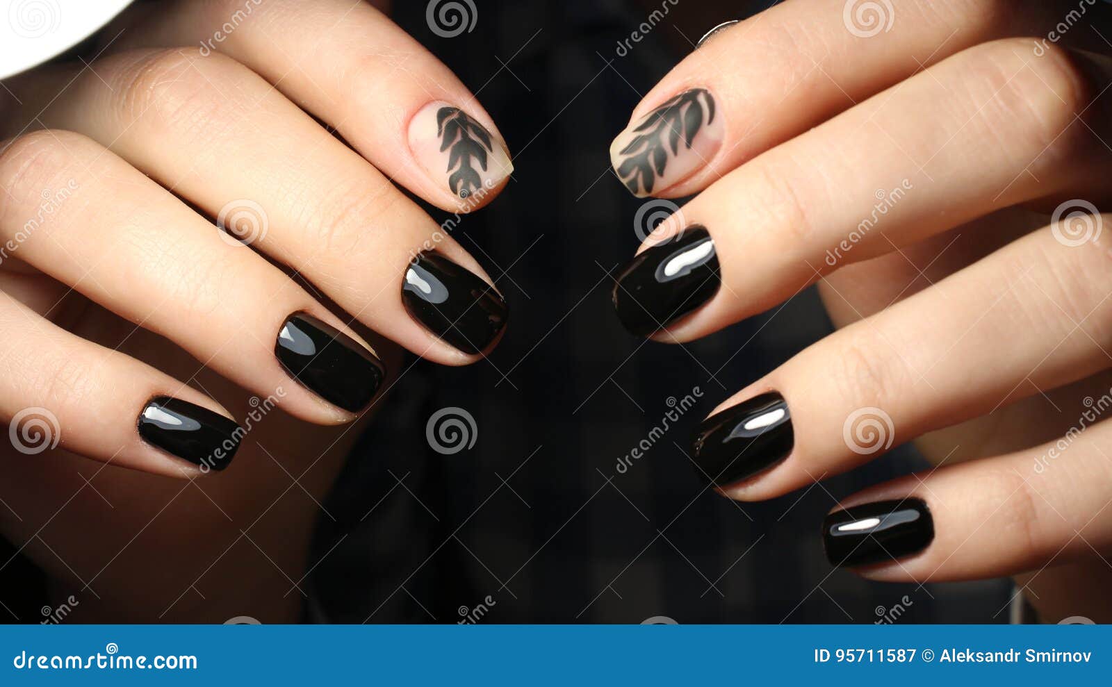 It is an Elegant Manicure with a Pattern of Black Color Stock Image ...
